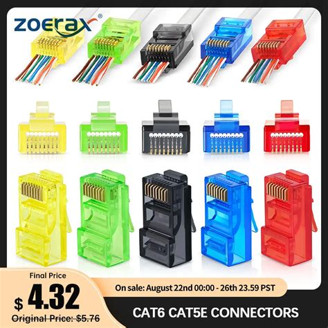 Zoerax Rj45 Cat6 통과 커넥터 다양한 색상 Ez 솔리드 또는 연선 Utp 네트워크 케이블용 모듈러 플러그 압착 Aliexpress