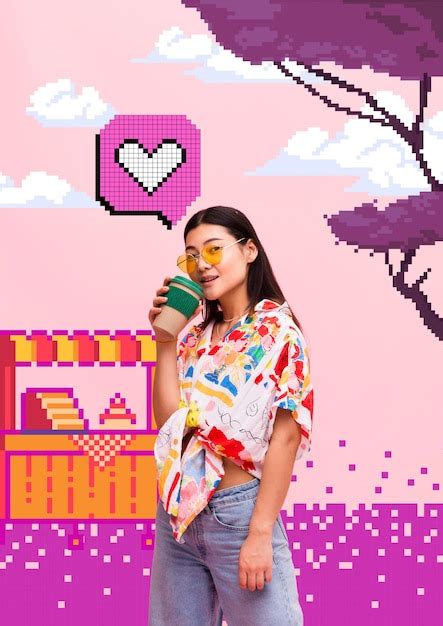 Free Photo Portrait Of Asian Person With Pixel Art Effect
