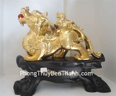 Tỳ Hưu Kỳ Hưu Cõng Con Bột đá Mạ Vàng Hồng Kông Kinh Doanh Tài Lộc