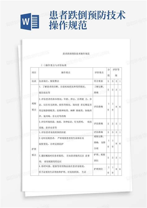 患者跌倒预防技术操作规范word模板下载编号qxbvpyrz熊猫办公