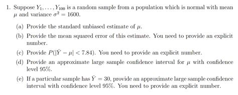 solved 1 suppose y1 … y100 is a random sample from a