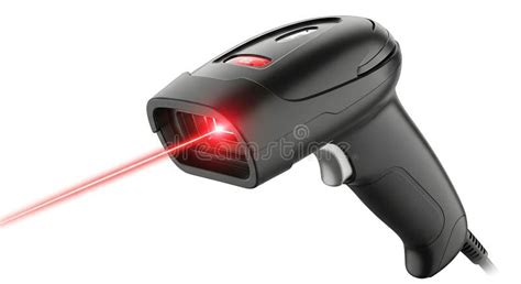 Black Handheld Barcode Scanner With A Red Laser Beam Stock Illustration