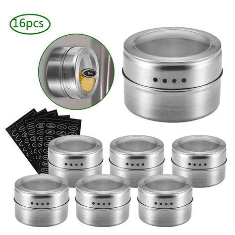 Magnetic Spice Jar Set With Stickers Stainless Steel Spice Tins Spice