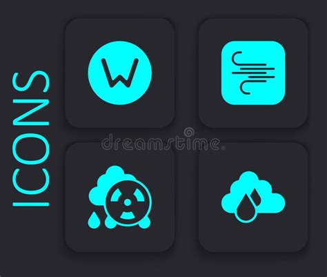 Set Cloud With Rain Compass North Wind And Acid Radioactive Cloud Icon Black Square Button
