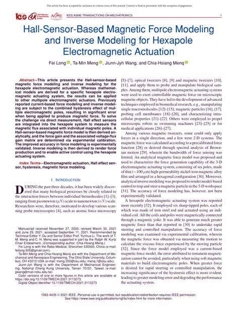 Pdf Hall Sensor Based Magnetic Force Modeling And Inverse Modeling For Hexapole
