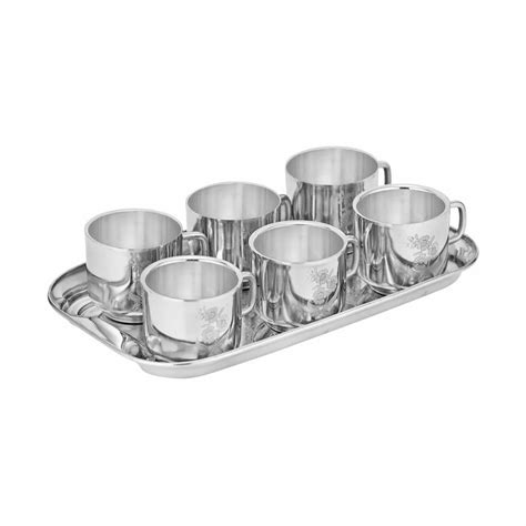 Silver Plain Stainless Steel Tea Set 7 Pc With Tray For Home At Rs 849 Set In New Delhi