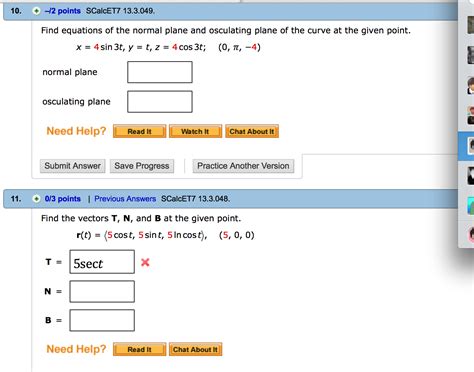 solved 1 find equations of the normal plane and osculating