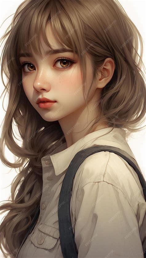 Premium Photo Photo Cute Kawaii Anime Style Young Girl Portrait Drawn