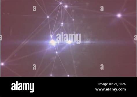 Animation Of Light Beams Moving Through Lines Connecting Dots On Digital Interface Digital