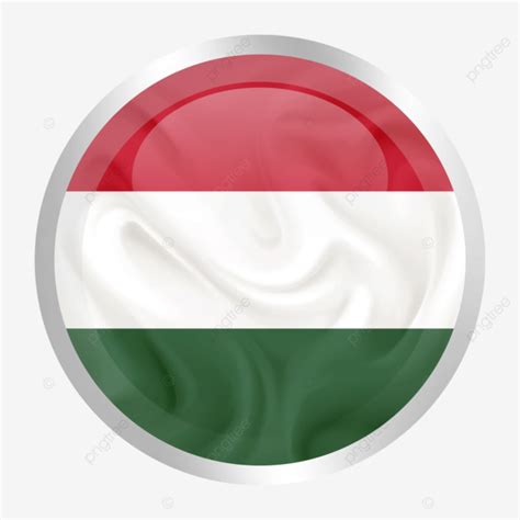 Hungary Flag Vector With Circle Silver Frame Hungary Round Flag