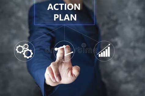 Man Touching Action Plan In Screen Stock Photo Image Of Goal
