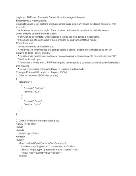 Login Em PHP Sem Banco De Dados Uma Abordagem Simples Login Em PHP Sem Banco De Dados Uma