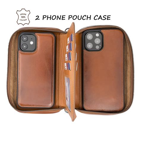 Custom Leather Double Phone Case Handmade Dual Phone Case 2 Phone