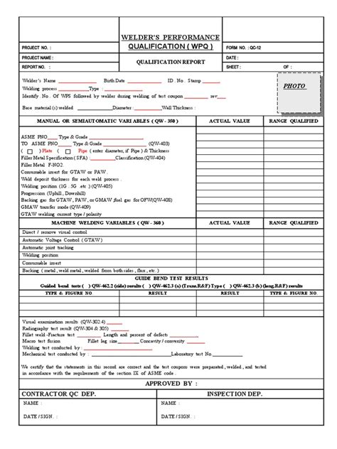 Welders Performancequalification Wpq Form Download Free Pdf