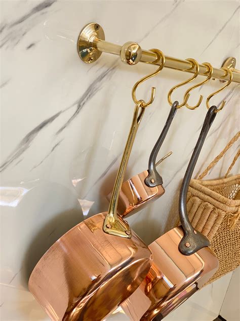 Unlacquered Brass Pot Rail With S Hooks Antique Style Unlacquered
