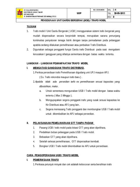 Sop Penggunaan Unit Gardu Bergerak Trafo Pdf