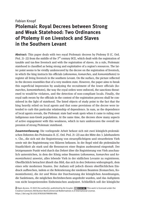 Pdf Ptolemaic Royal Decrees Between Strong And Weak Statehood Two Ordinances Of Ptolemy Ii On