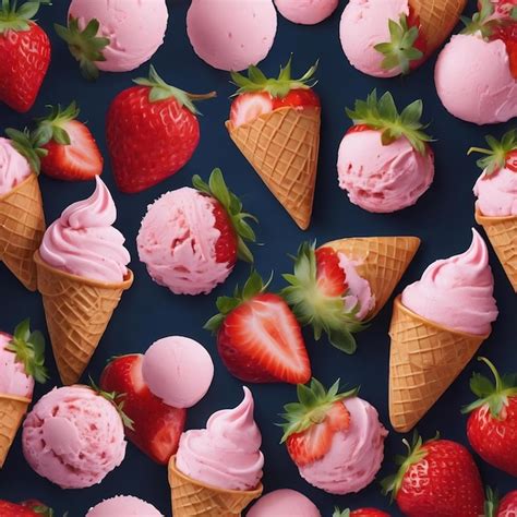 Premium AI Image Strawberry Ice Cream Pattern And Seamless