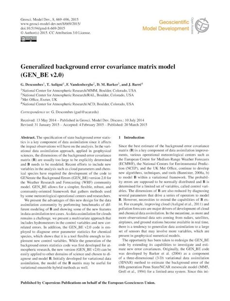 Pdf Generalized Background Error Covariance Matrix Model Genbe