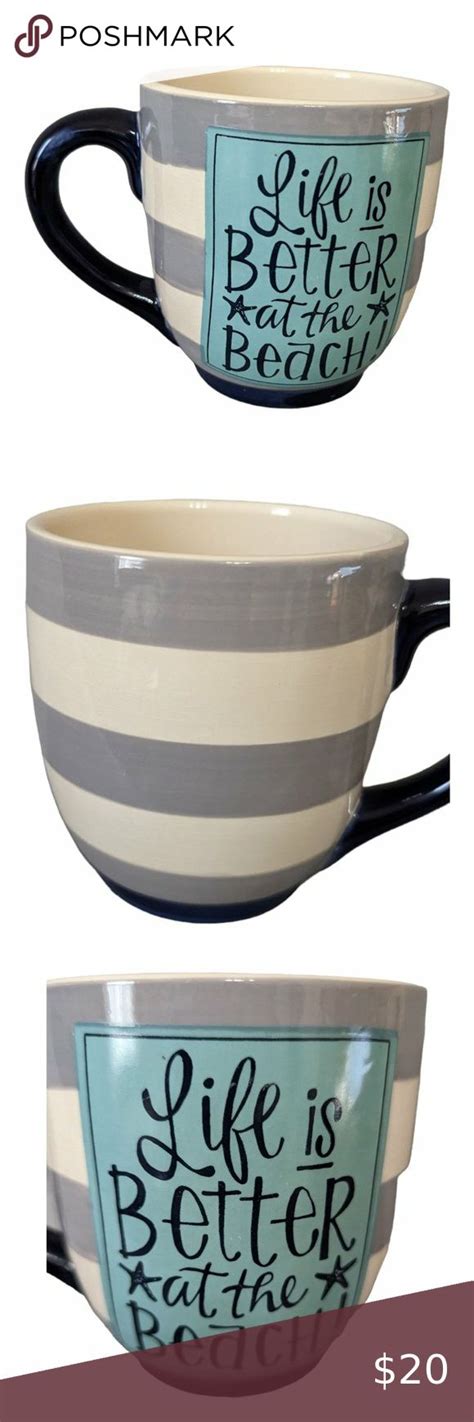 Laura Kirkland Life Is Better At The Beach Coffee Mug In Gray White