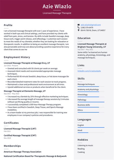 Massage Therapist Resume Example And Writing Guide Resumelawyer