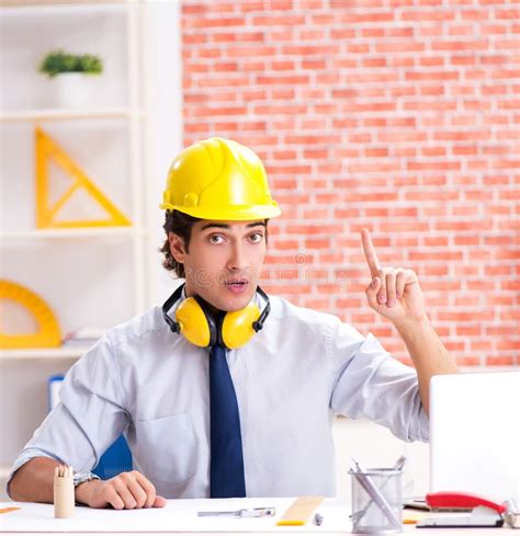 Construction Supervisor Working On Blueprints Stock Image Image Of