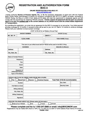 Fillable Online Processagents REGISTRATION AND AUTHORIZATION FORM BOC 3 Fax Email Print PdfFiller
