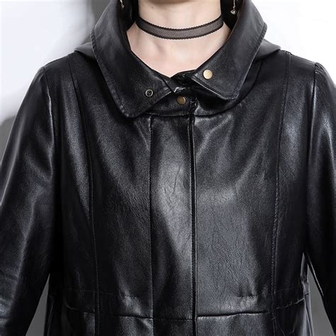 Nerazzurri Faux Leather Jackets Women 2019 With Zipper Hooded Black