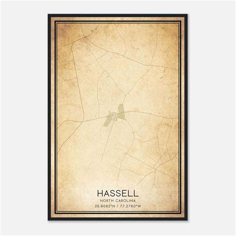 Vintage Hassell North Carolina Map Poster Hassell Nc City Road Wall