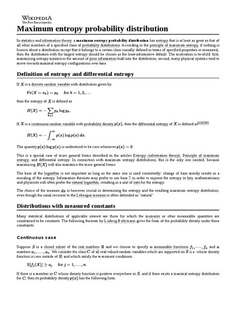Maximum Entropy Probability Distribution Pdf Applied Mathematics