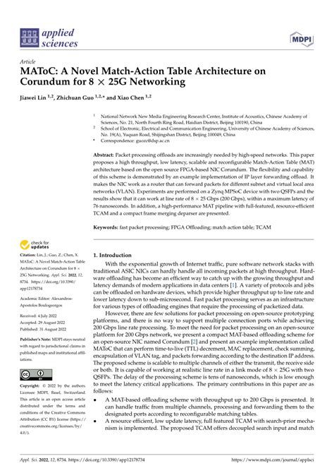 Pdf Matoc A Novel Match Action Table Architecture On Corundum For 8