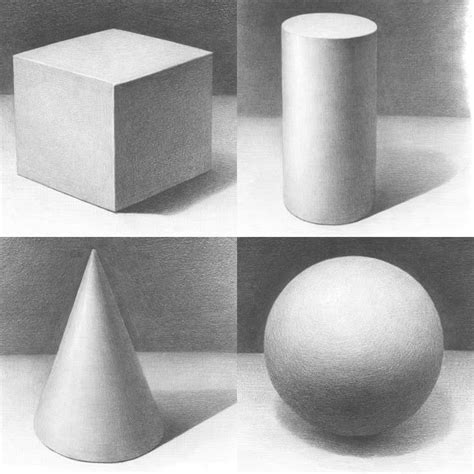 기초소묘 기본도형 육면체 원기둥 원뿔 구 Geometric Shapes Drawing Geometric Shapes Art