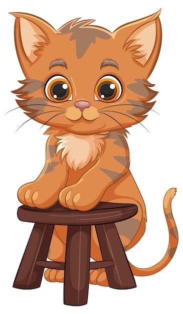Gatinho bonito sentado em um banquinho de madeira Vetor Grátis