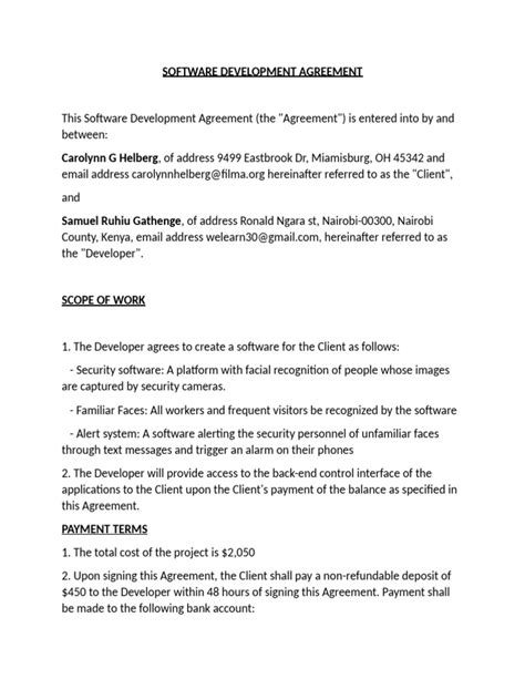 Software Development Agreement Pdf
