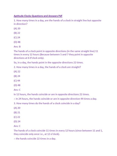Clokcs Aptitude Questions Answers Pdf