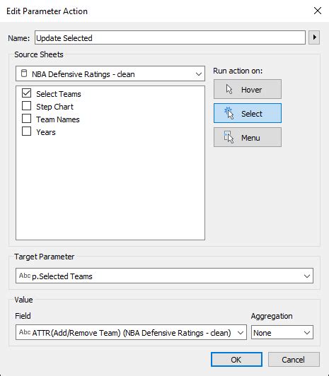 creating a selection panel with parameter actions datavis blog