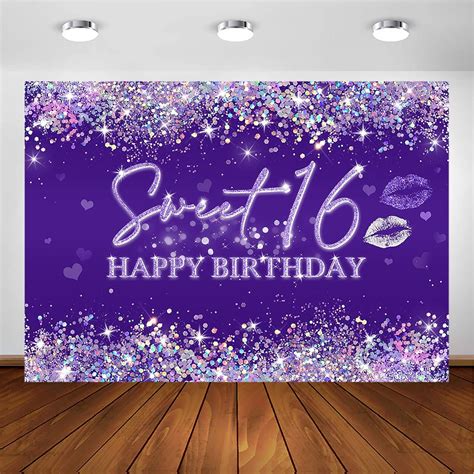 Aibiin 7x5ft Sweet 16 Birthday Party Backdrop Purple