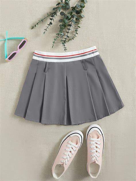 Shein Qutie Striped Waistband Pleated Skirt Shein Usa