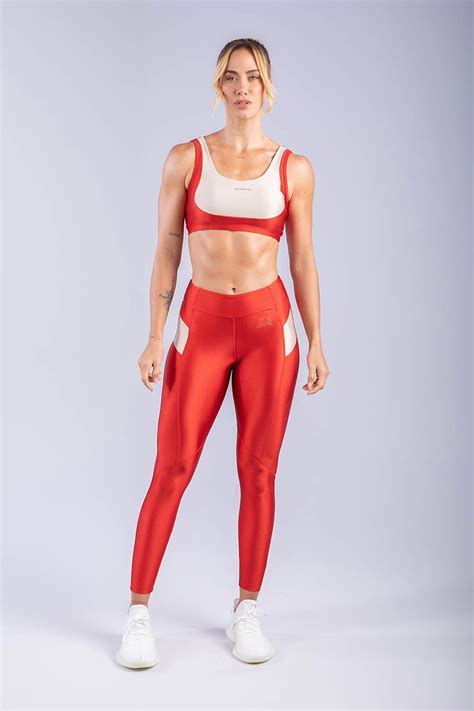 Calça Legging Recorte Diagonal Vermelho Nude Ref K3324 A