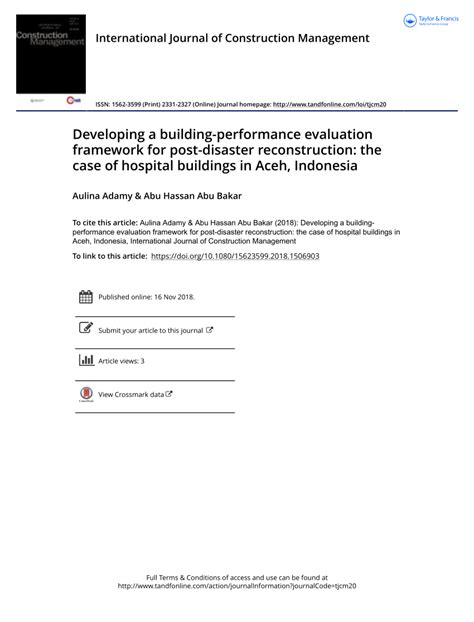 Pdf Developing A Building Performance Evaluation Framework For Post