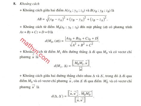 Các Công Thức Tính Khoảng Cách Trong Không Gian Oxyz Mathvn