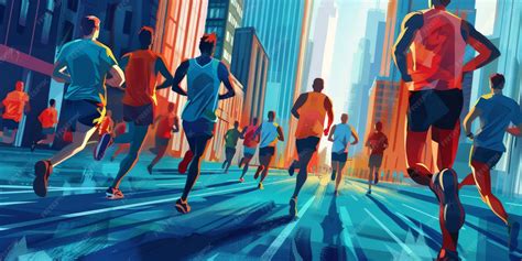 Premium Photo A Group Of People Running In A City Street Scene Is