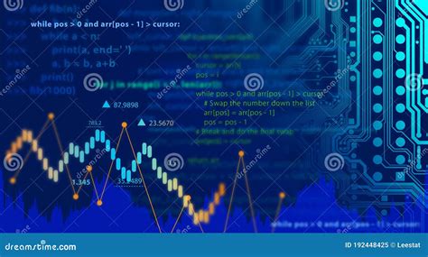 Computer Source Code And Stock Graph Chart On Monitor Screen Modern Internet Web Technology And