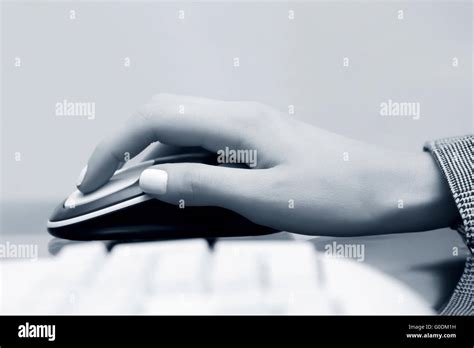 Female Hands Using Computer Mouse And Keyboard Stock Photo Alamy