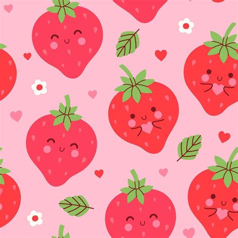 Seamless Pattern Cute Strawberries And Hearts Seamless Pattern