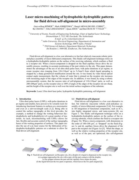 Pdf Laser Micro Machining Of Hydrophobic Hydrophilic Patterns For