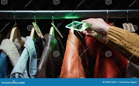 Hand Checking Validity Of Clothes For Sale Stock Image Image Of