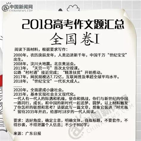 送你一份完整版2018全國高考作文題 每日頭條