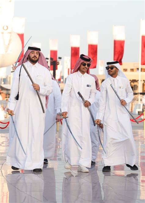 Traditional Bedouin Sword Dancing For National Day In Doha Qatar