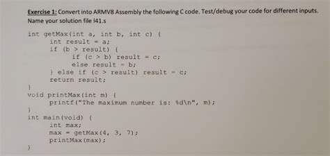 Solved Exercise 1 Convert Into Armv8 Assembly The Following